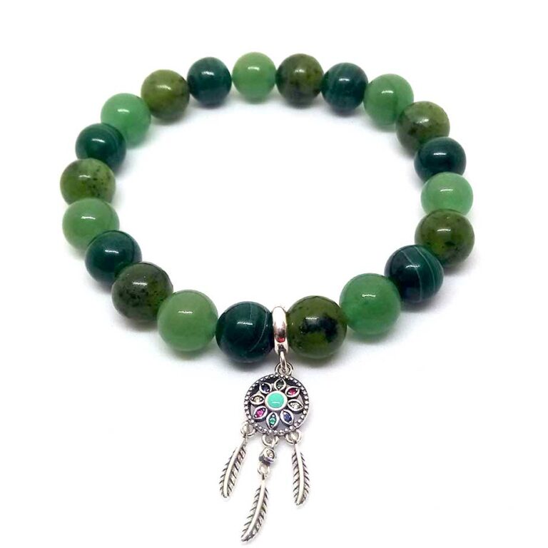 Bracelet bien-être Aventurine verte, Jade, Malachite et charme